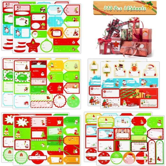 170 Pièce Étiquettes Autocollants de Noël, Autocollant Noel, Etiquette ...