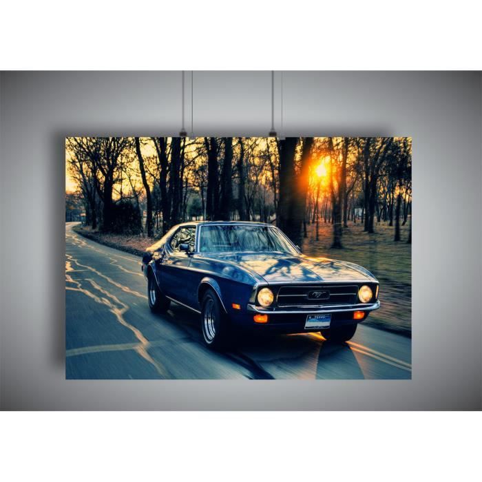 Poster Ford Mustang Blue car Vintage Sunset Wall Art - A4 (21x29,7cm ...