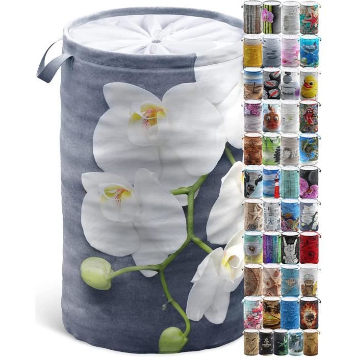 Panier à Linge I Corbeille à Linge Ronde 60 litres I Sac à Linge Pliable avec des poignées ...