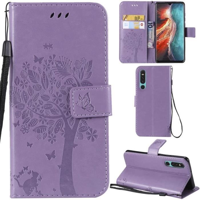 Huawei P30 Coque Motif Arbre Chat PU Cuir Flip Wallet Support avec ...