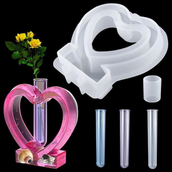 MT71485 Moule Vase Resine Epoxy Forme de Coeur Vase Resin Mold avec 3 ...