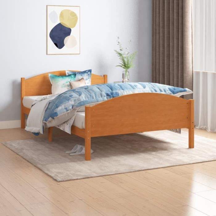 {7495}STORE® SALE Lit Grand Adulte - Bon sommeil - Marron miel Bois de ...