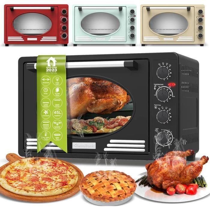 Retro Mini Four Avec Chaleur Tournante, 45 L, Noir, Rouge, Bleu, Beige - 2000 W, Mini Four À ...