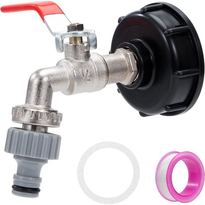 IBC Raccord Robinet en Laiton Chromé, S60X6 Adaptateur de Cuve pour Réservoir Vidange avec ...