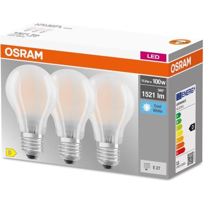 Osram Led Base Classic A100, ampoule LED avec filament en verre dépoli, convient pour culot E27 ...