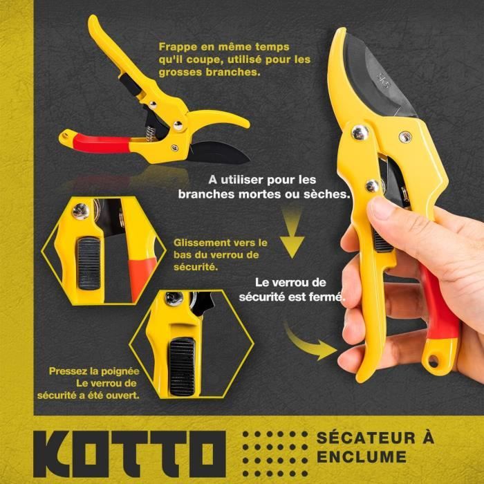 KOTTO Pack 4 sécateurs de jardin inox avec sac et gants – coupe jusqu'à ...