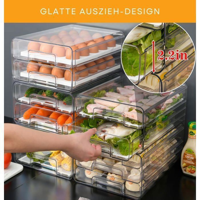3 paquet Tiroirs de réfrigérateur empilables – Organisateur frigo à ...