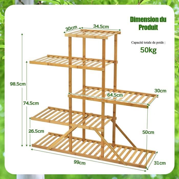 GOPLUS Porte Plante en Bambou,Étagère Plante de 5 Niveaux,99x98,5x31CM ...
