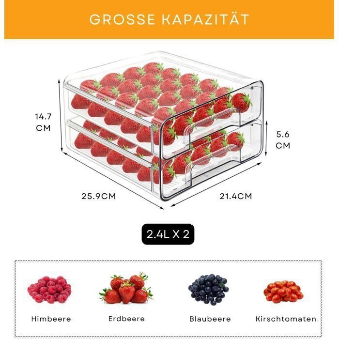 3 paquet Tiroirs de réfrigérateur empilables – Organisateur frigo à ...