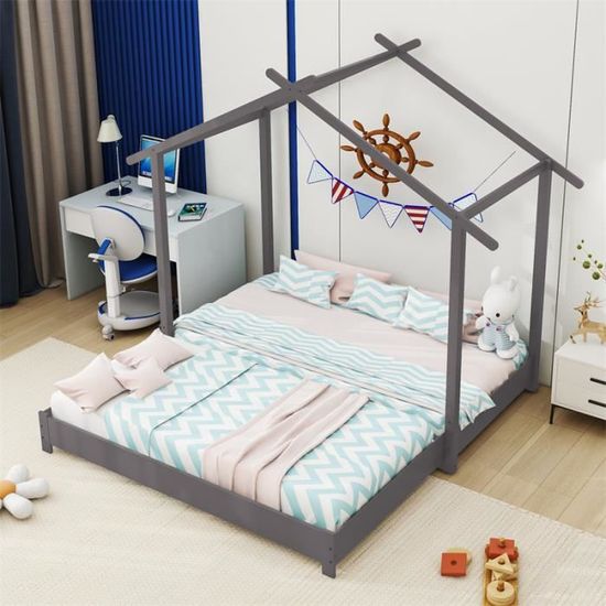 Lit cabane gigogne 90 /180 x 190cm - Lit d'enfant en bois lit simple ...