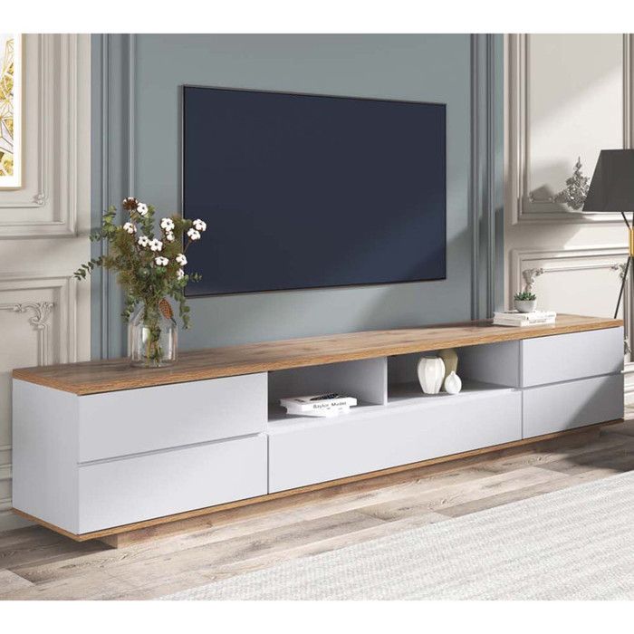MODERNLUXE Meuble TV en bois 180cm - 5 portes 8 compartiments - style ...