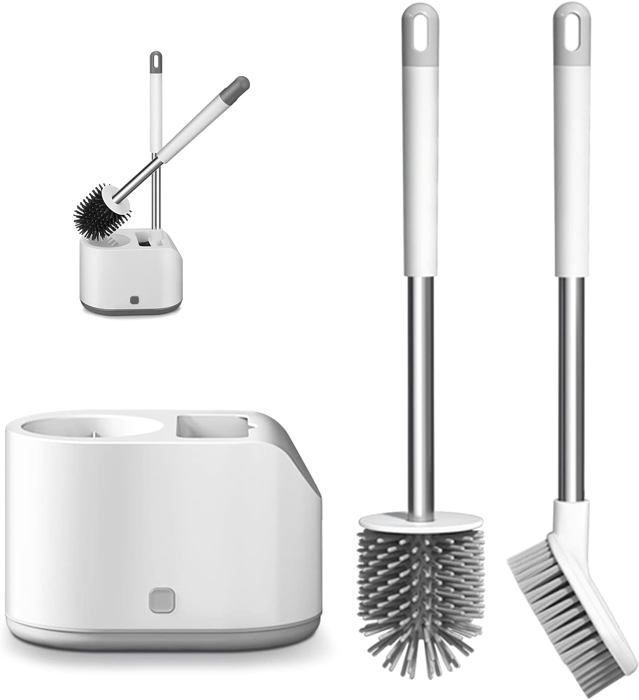 Brosse de toilette, lot de 2 brosses de toilette en silicone avec support à séchage rapide ...