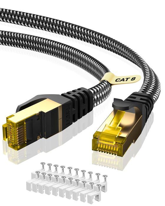 ARISKEEN Cat 8 Câble Ethernet 12M, Cat8 Tressé Plat Haut Débit (40Gbps ...