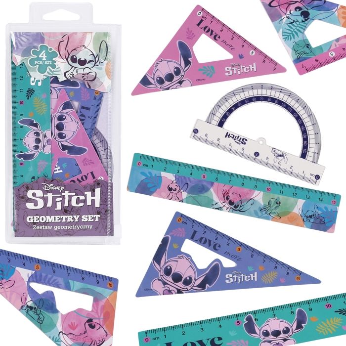 DISNEY Stitch SET d'ustensiles scolaires, instruments géométriques - 4 ...