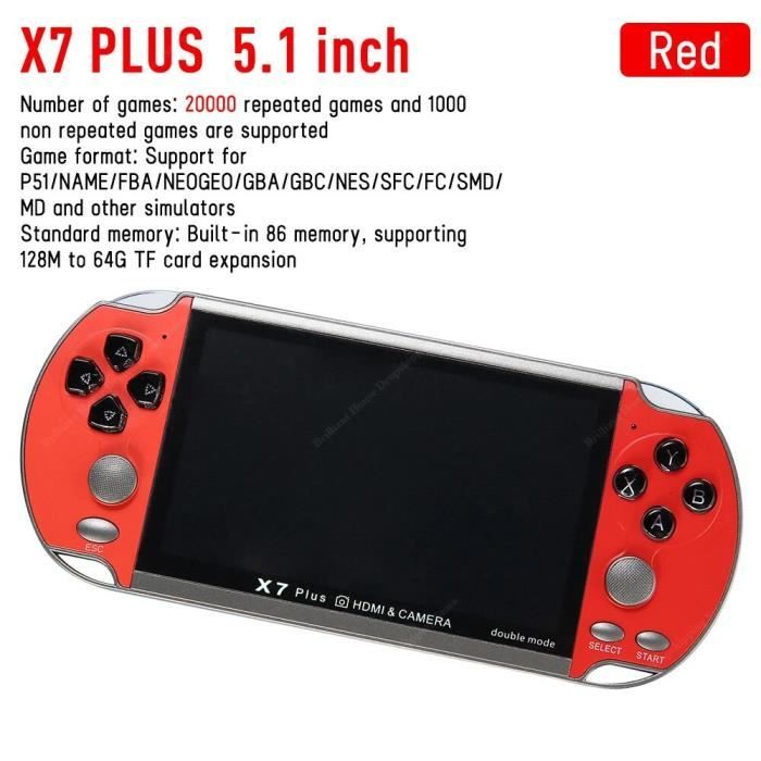 X7 plus 5.1 pouces rouge - Console de jeu vidéo rétro portable, console ...