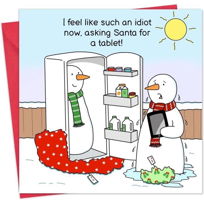 Carte De Noël Amusante Avec Tablette Bonhomme De Neige Carte De Noël ...