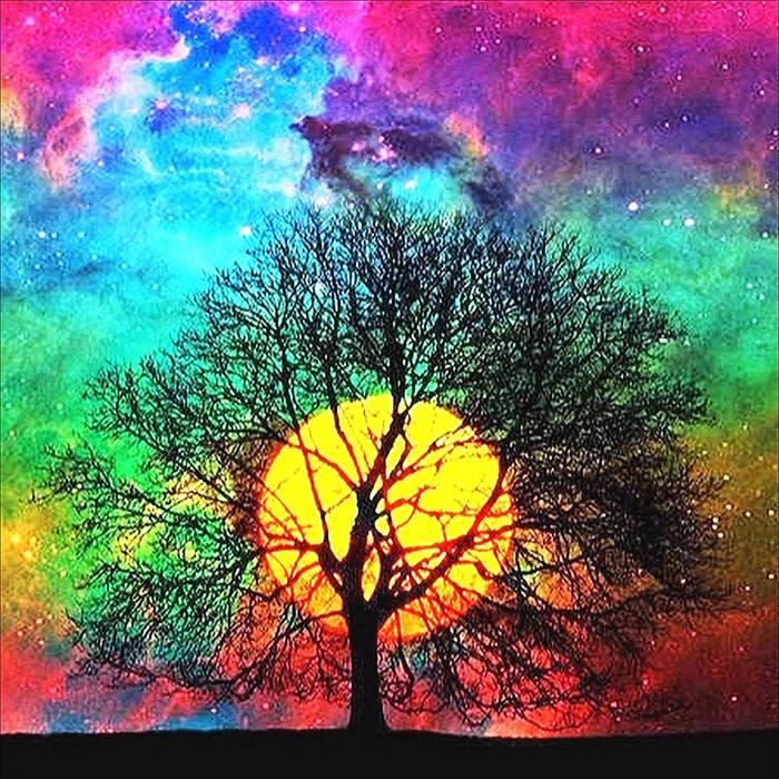 5D Diamond Painting Arbre, DIY Broderie Peinture Diamant Painting Kit Grand arbre, Tissu En ...