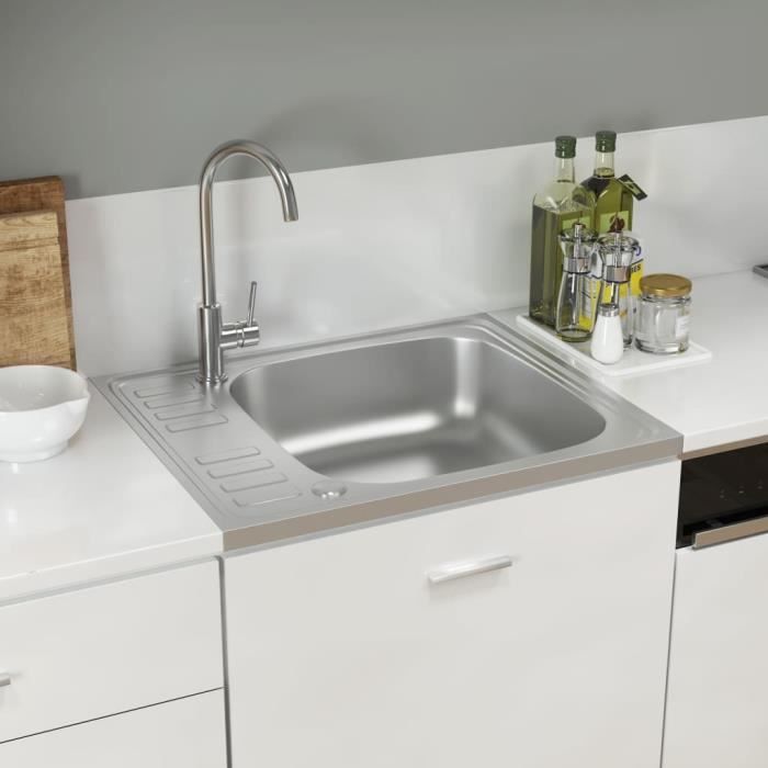 Garnaco Jeu d'évier de cuisine et égouttoir Argenté 500x600x155 mm Inox ...