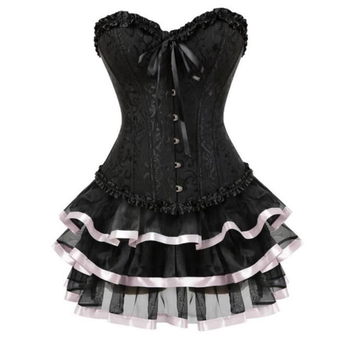 Corset Bustier Gothique Femme Sexy Jacquard Lace Up - 819 3704Pink ...