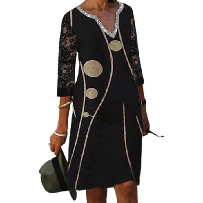 ROBE Femmes Robe V Île à col V Vintage Tous match Robe de printemps ...