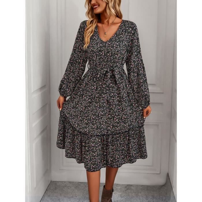 Robe femme INS chic Mode elegant Manches longues Bohème Mousseline ...