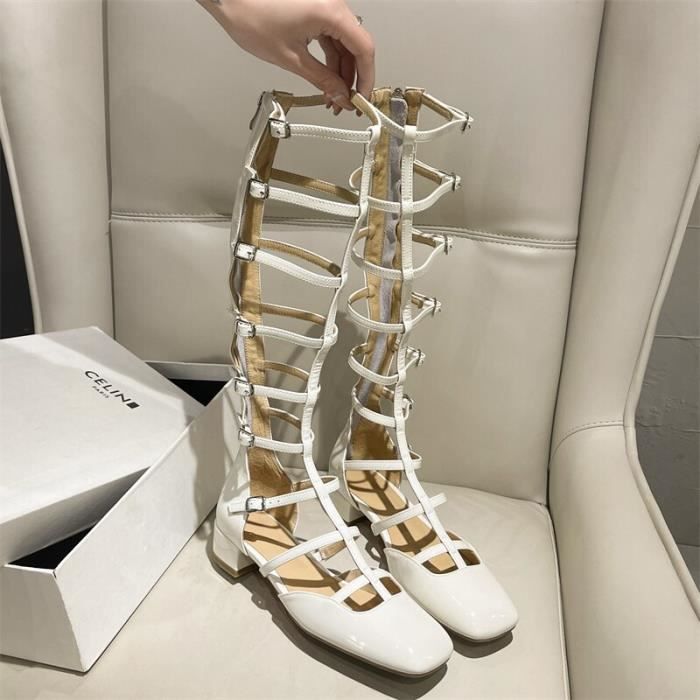 Sandales plates - à talons épais à tête carrée pour - FR47KW White ...