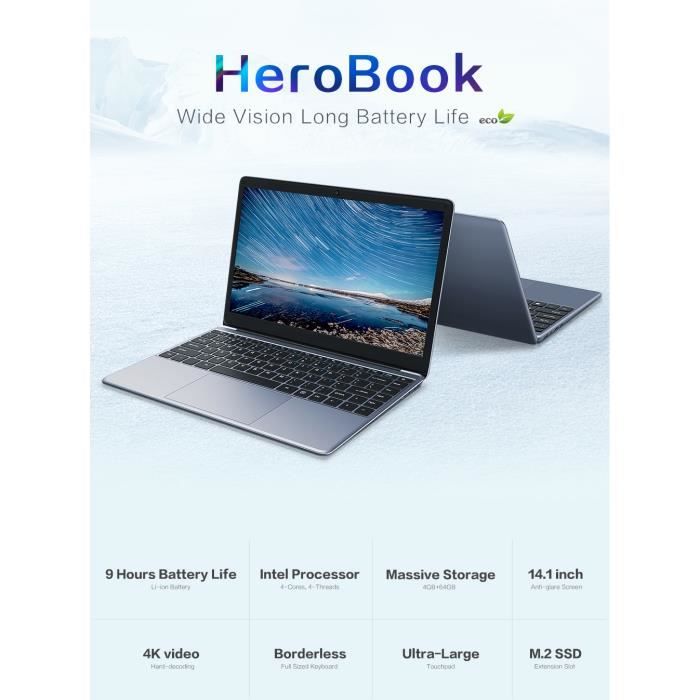 CHUWI HeroBook - 14,1''-Ordinateur portable PC Portable-Windows 10-Intel Atom X5-E8000 Quad Core ...
