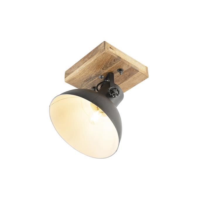 QAZQA Spot industriel noir avec bois de manguier 30 cm - Mangues ...