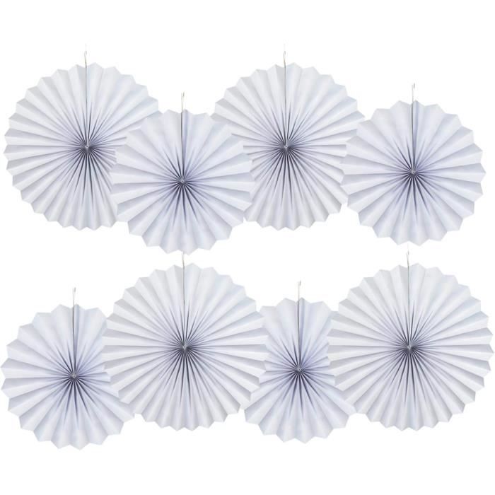 Lot De 8 Éventails En Papier Blanc À Suspendre En Forme De Fleur ...
