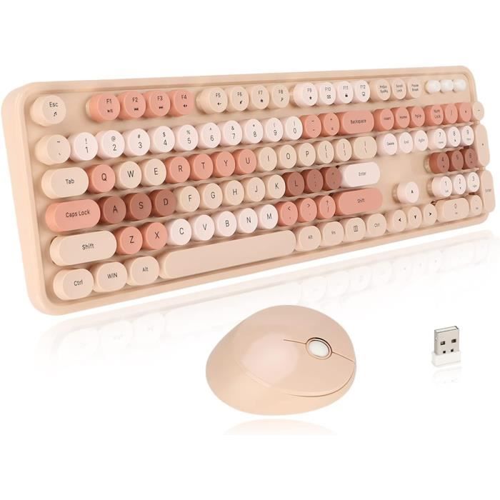 Combo Clavier Et Souris Sans Fil Machine À Écrire À Touches Rondes