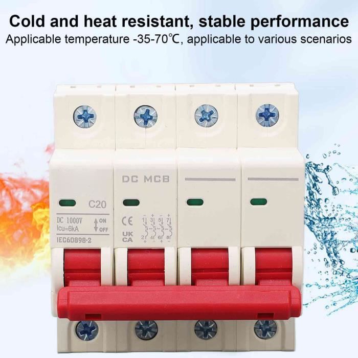 Duokon Disjoncteur CC 4P Disjoncteur 4P, DC 1000V 20A PA66 Shell Disjoncteur de Protection ...