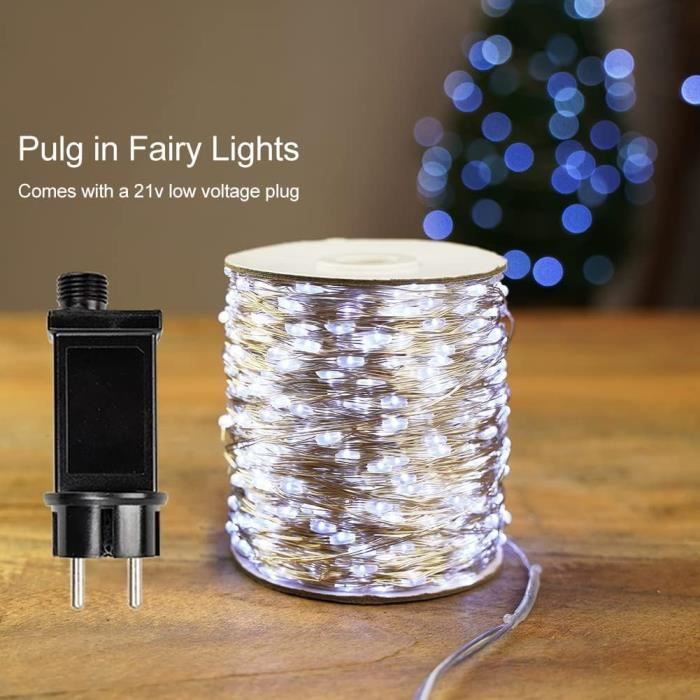 Guirlande Lumineuse Blanche Froide De 120M De Long Enfichable À Led En Fil D'Argent 1200 Led 8 ...