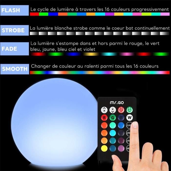 20Cm Lumineuse Boule Led Sphère Lampe Avec Télécommande Et 16 Rgb ...