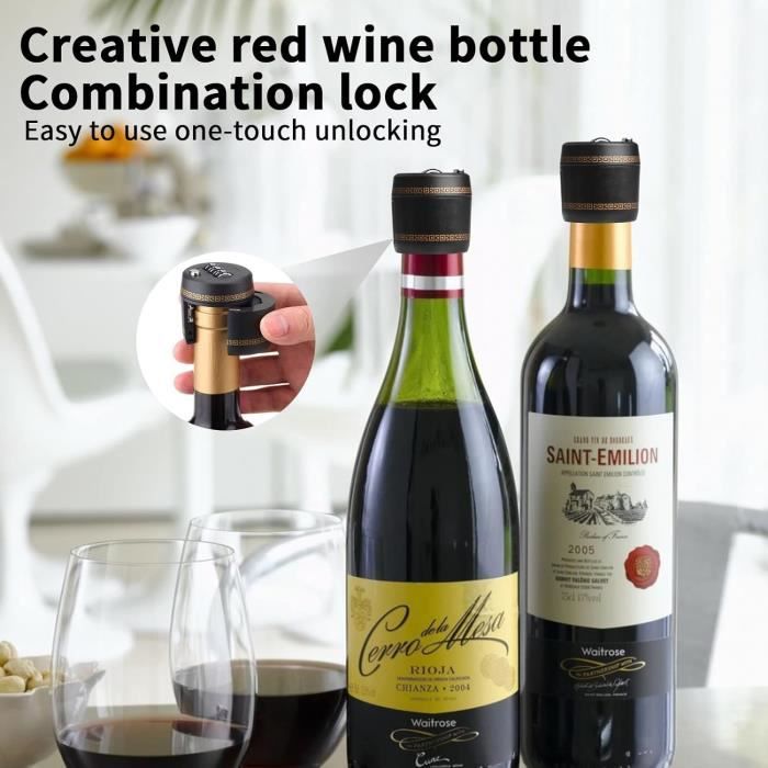 Gireich 2 Pièces Bouteille De Vin Bouchon Plastique 3-Chiffres Mot De ...