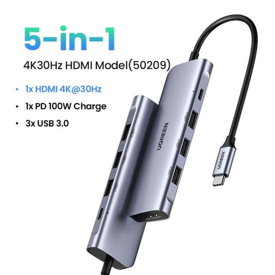 HDMI et PD 5-EN-1 - HUB USB type c vers HDMI 4K PD100W, adaptateur USB 3.0, Dock multifonction ...