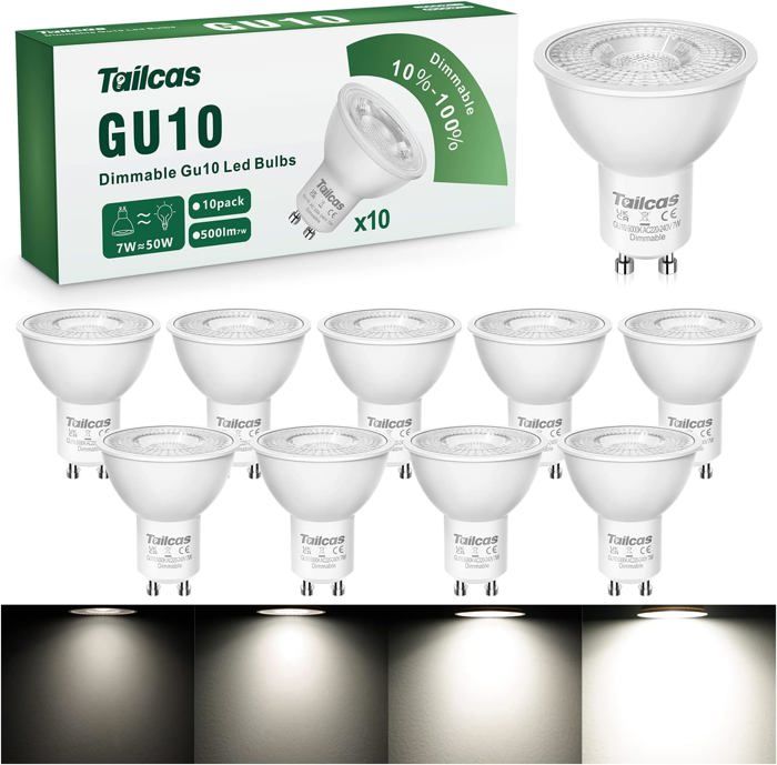 Dimmable Ampoules GU10, LED 7W Équivalent Spots Halogene 50W, Blanc Froid 6000K 500LM AC 220 ...