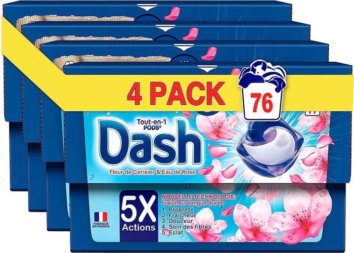 Dash Tout-en-1 PODS Lessive En Capsules 4x19 Lavages, Fleur De Cerisier ...