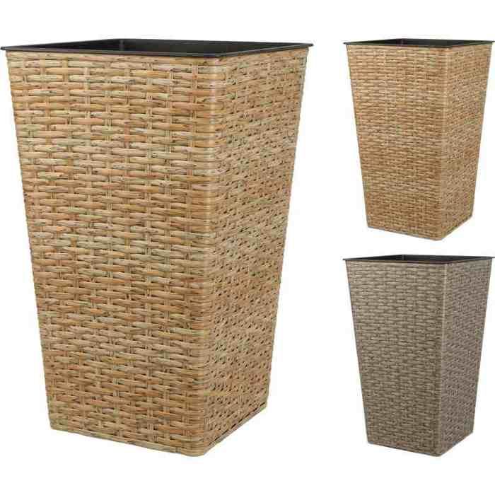 PROGARDEN Pot de fleurs carré 28 x 45 cm polyrattan KO-VM3000090 ...