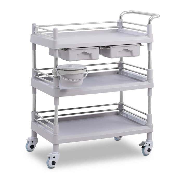 Chariot De Laboratoire Roulant Rangement 3 Tablettes 2 Tiroirs Capacité ...