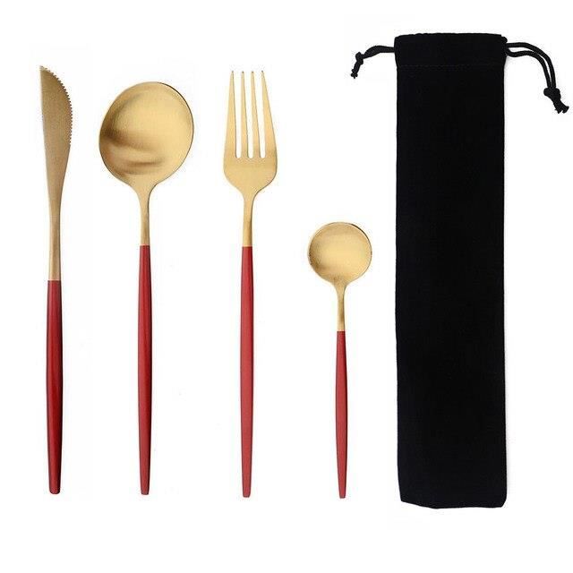 MENAGERE,Matte Red Gold--Service de vaisselle Portable en acier ...