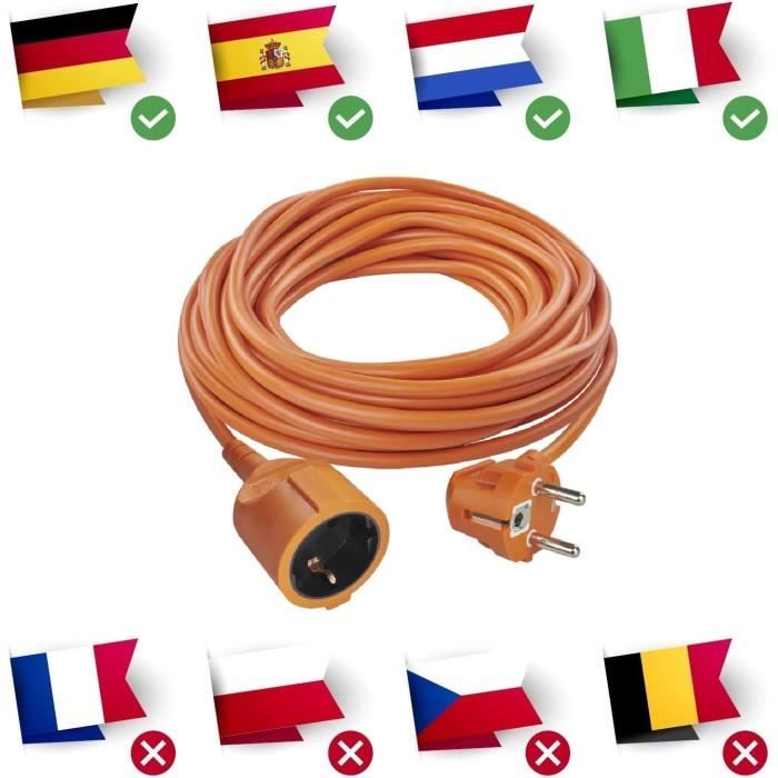 Rallonge 5M Schuko Rallonge Électrique Intérieur Ip20 H05Vv-F3G 1,5Mm2 ...