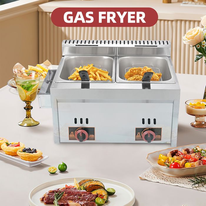 Friteuse à Gaz Professionnelle Double Cuve 2x8L - Friteuse Inox - pour ...