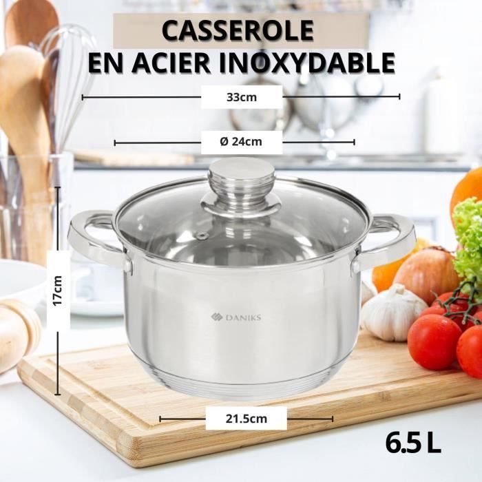 Ehskzjh Standard Marmite Inox 24 Cm 6.5 Litres | Faitout Avec Couvercle ...