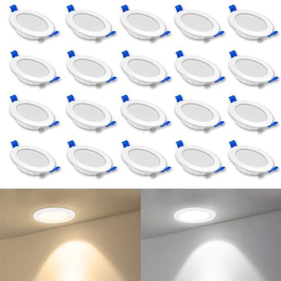 Aufun Lot de 20 spots LED encastrables plats 230 V 5 W 450LM IP21 pour salon, chambre à coucher ...