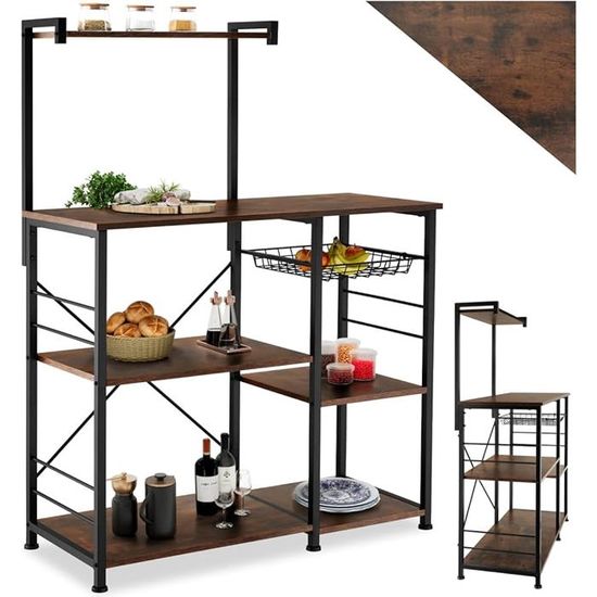 Tagre Cuisine 90 x 40 x 131,5 cm, 6 tagres et Panier grillag Coulissant ...