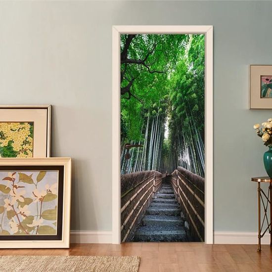 3D Chemin Dans Une Forêt De Bambous Autocollant Porte Affiche Pour ...