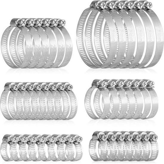 60 pièces collier de serrage inox - collier serrage inox en 6 tailles ...