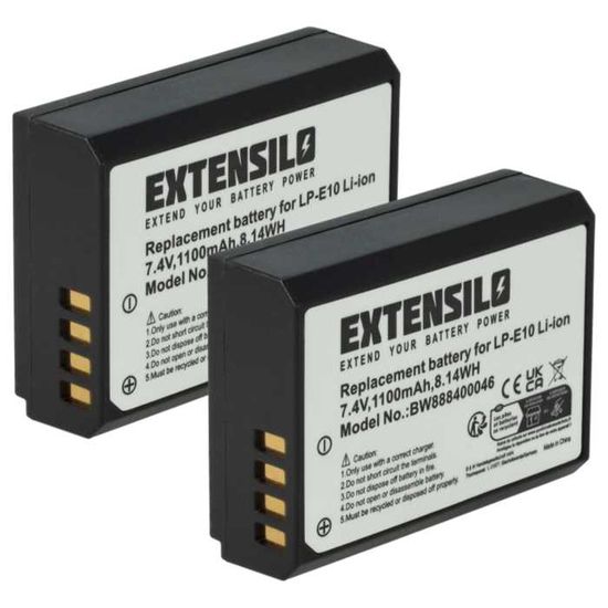 EXTENSILO 2x Batterie compatible avec Canon EOS 1100D, 2000D, 1200D ...