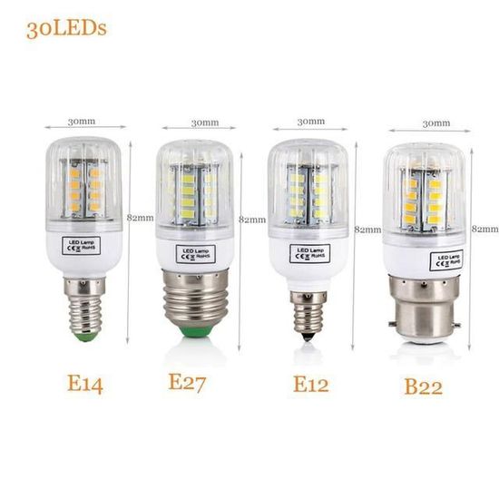 Ampoule,30LEDs 12W-E27 220V-Cool White--Ampoule LED SMD 5730, E14, E27, B22, E12, 24, 30, 42, 64 ...