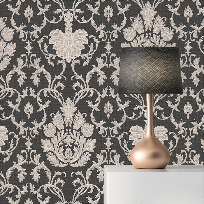 Papier Peint Baroque M1-No.2443 Papier peint en papier Or Noir Ornement ...